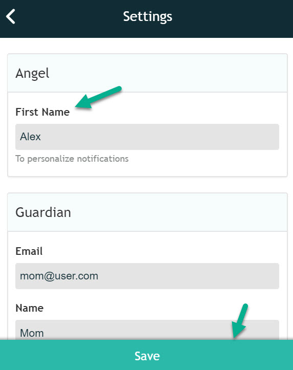 Updating Angel Name - AngelSense