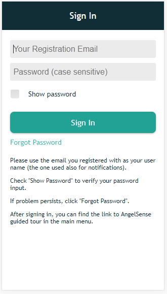 Logging into app - AngelSense